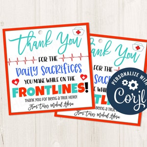Printable/editable Thank You for Being a Frontline Hero Gift Tag for ...