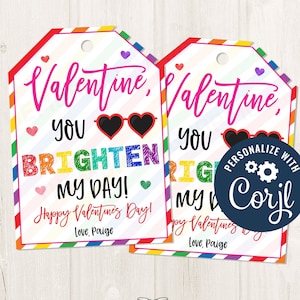 Printable/editable You Brighten My Day Valentine Sunglass Gift Tag ...