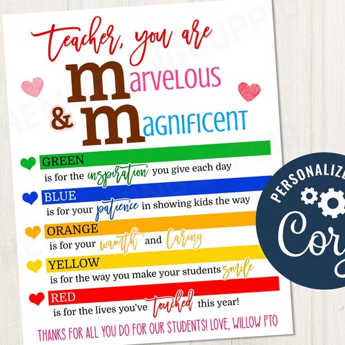 Printable/editable You Are Marvelous and Magnificent M&M - Etsy