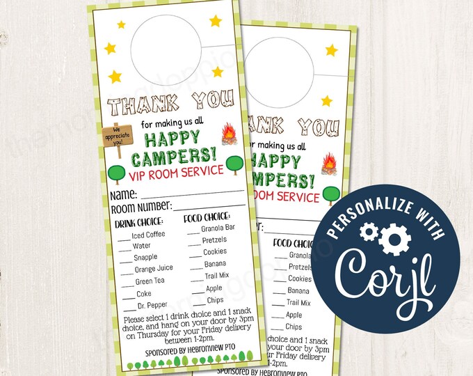 Printable/editable VIP Room Service Camp Outdoor Theme Thank - Etsy