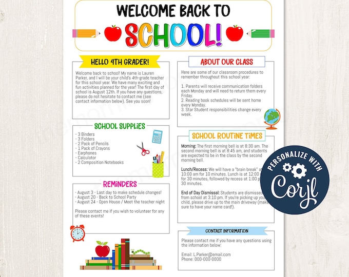 Printable/editable Back to School Newsletter, Welcome Back to School ...