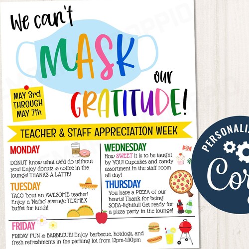 Printable/editable Can't MASK Our Gratitude Teacher and - Etsy