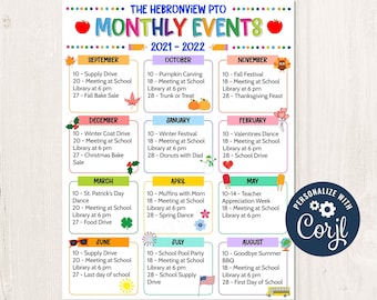 EDITABLE PTO Yearly Calendar of Events PTO Calendar of School Events Template Yearly Event Flyer ...