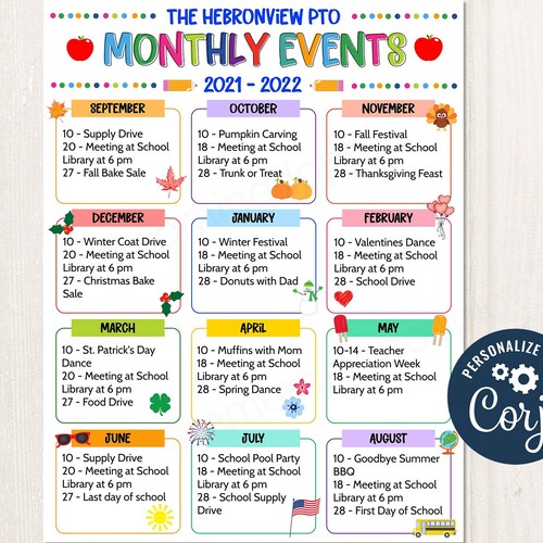 Printable/editable PTO PTA Monthly Events Template Pto/pta - Etsy Printable/editable PTO PTA Monthly Events Template Pto/pta - Etsy