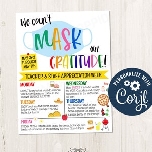 Printable/editable Can't MASK Our Gratitude Teacher and Staff ...