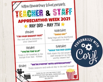 Teacher and Staff Appreciation Week Itinerary Schedule Daily - Etsy