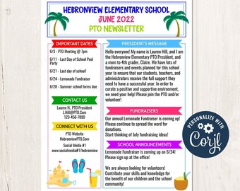 June Editable Template: PTO, PTA, Newsletter, Flyer, School Handout ...