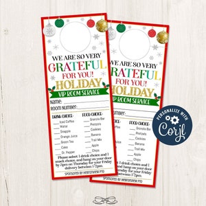 Printable/editable VIP Room Service Christmas Holiday Thankful Theme ...