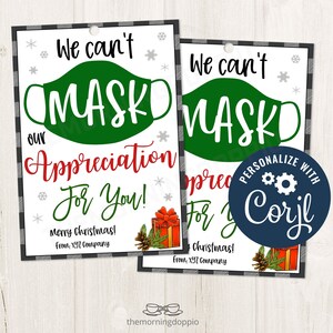Printable/editable Can't Mask Appreciation for You Christmas Gift Tag ...