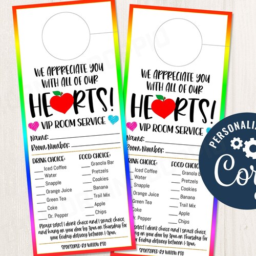 Teacher Appreciation Room Service Door Hanger Teacher and - Etsy