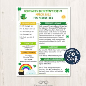 Editable March PTO PTA Newsletter Flyer Printable, School Year Parent ...