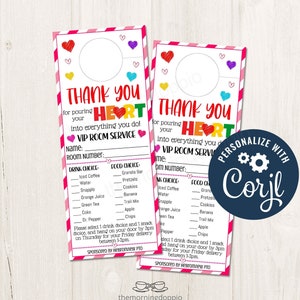Printable/editable VIP Room Service Valentine's Day Thank You Door ...