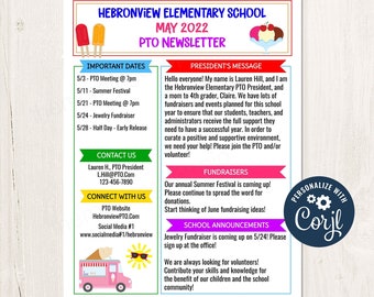 May Editable Template: PTO, PTA, Newsletter, Flyer, School Handout - Etsy