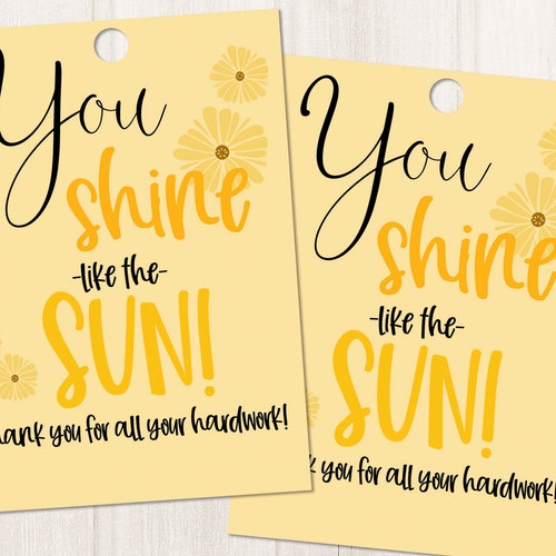 Yellow Sunshine Gift Box Tag You Shine Like the Sun Thank - Etsy