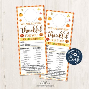 Printable/editable VIP Room Service Thanksgiving Fall Thankful Theme ...