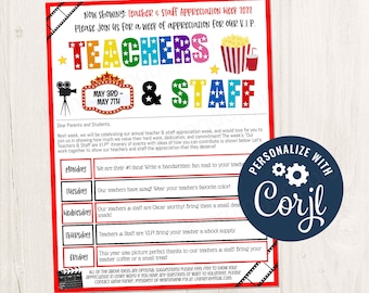 Teacher Appreciation Week Movie Theme Printable - Etsy