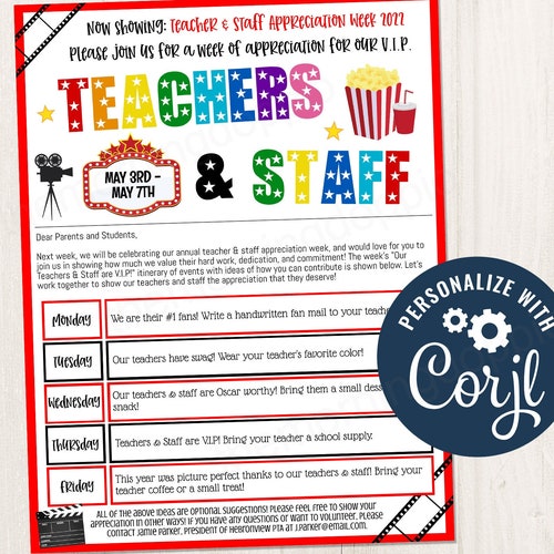 Editable Hollywood Teacher Appreciation Staff Invitation - Etsy