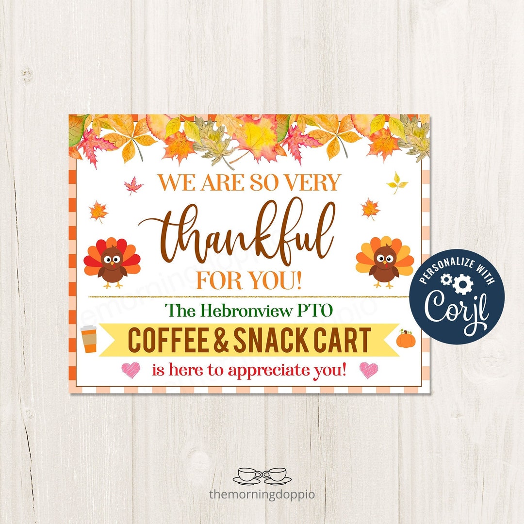 Printable/editable Fall Thanksgiving PTO/PTA Coffee and Snack Cart Sign ...