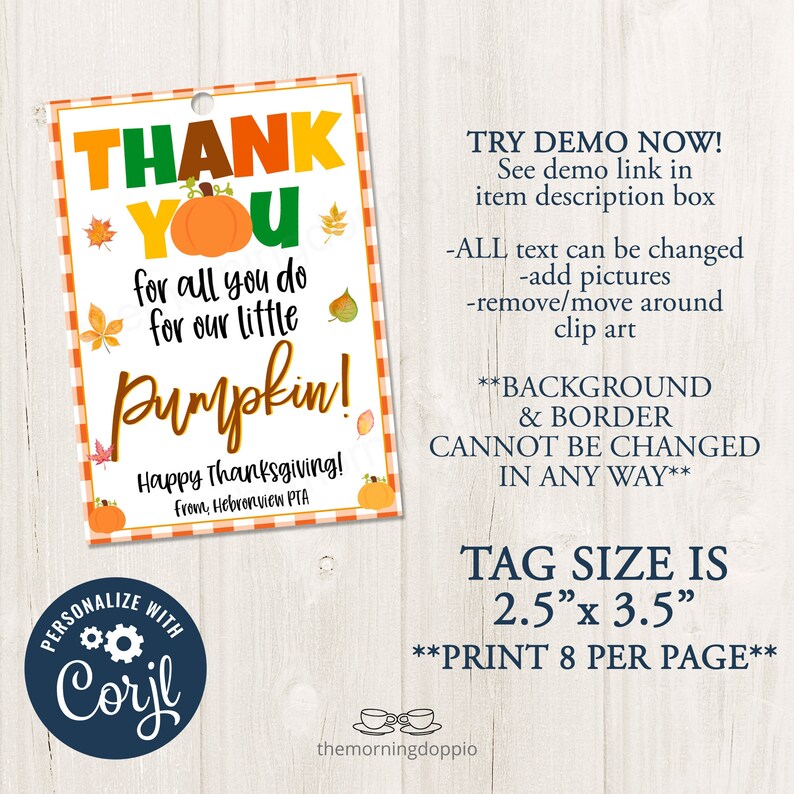 Printable/editable Thank You Appreciation Pumpkin Fall Thanksgiving ...