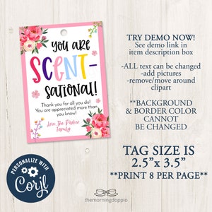Printable/editable Scent-sational Sensational Flower Candle Gift Tag ...