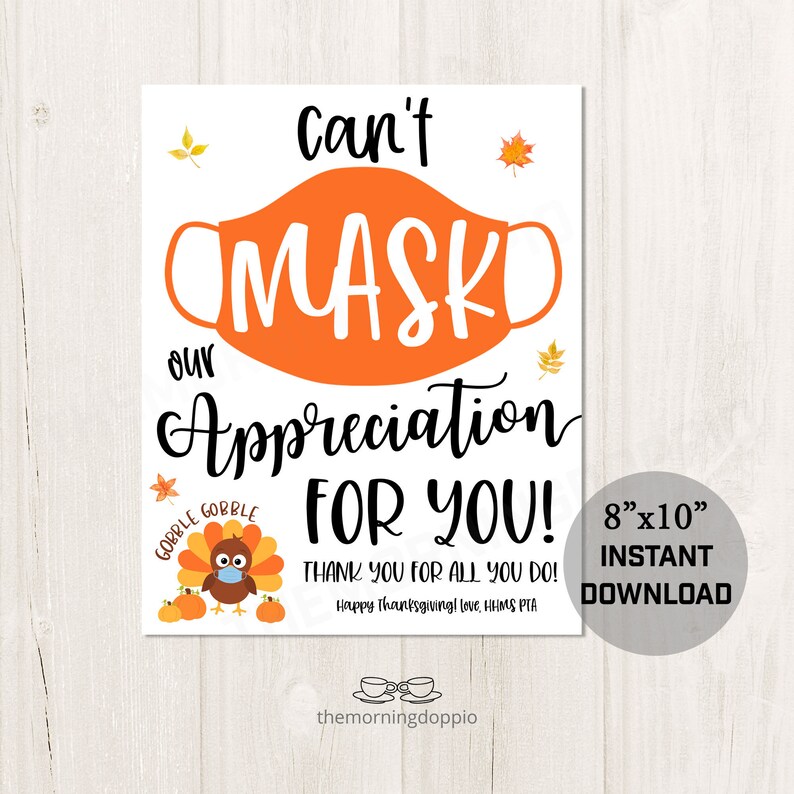 Printable/editable Can't Mask Appreciation Thanksgiving/fall Sign ...