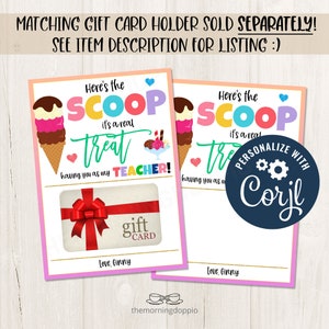 Printable/editable Ice Cream Thank You Teacher Gift Tag for Teacher ...