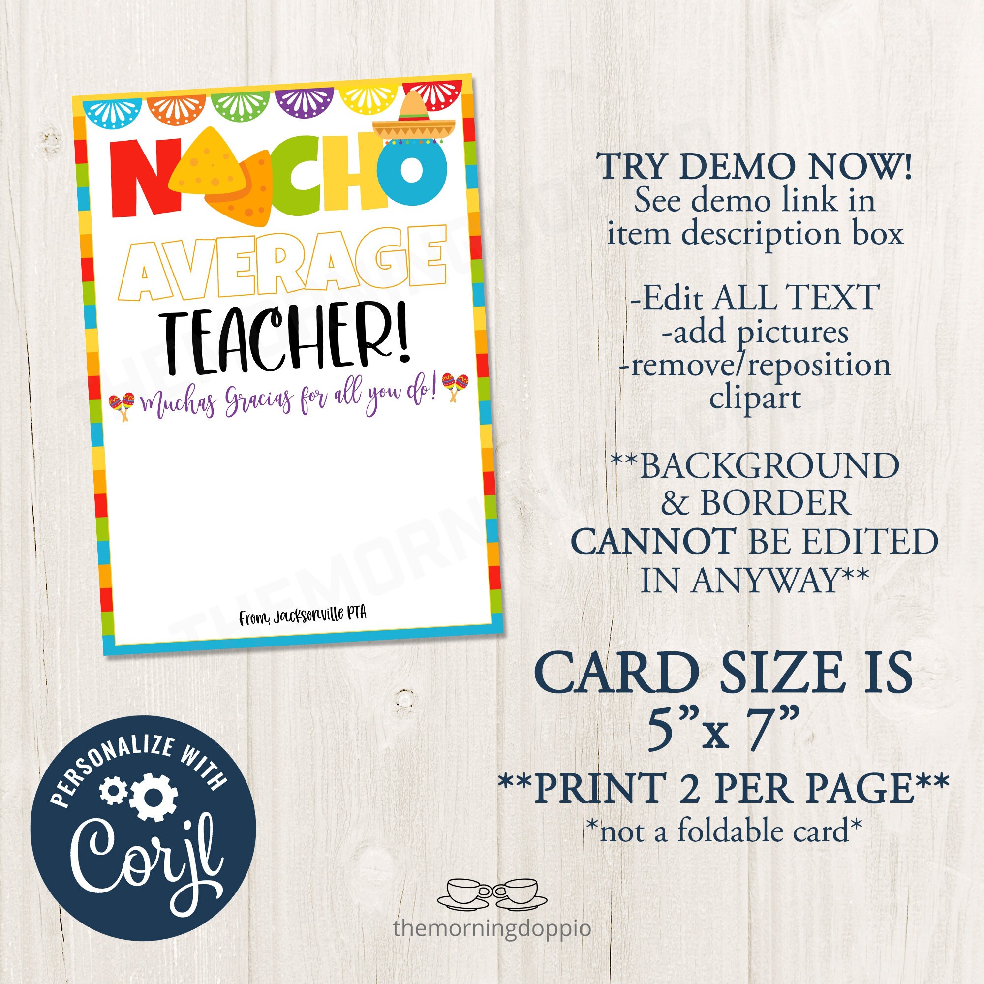 Printable/editable Nacho Average Teacher Gift Card Holder | Etsy