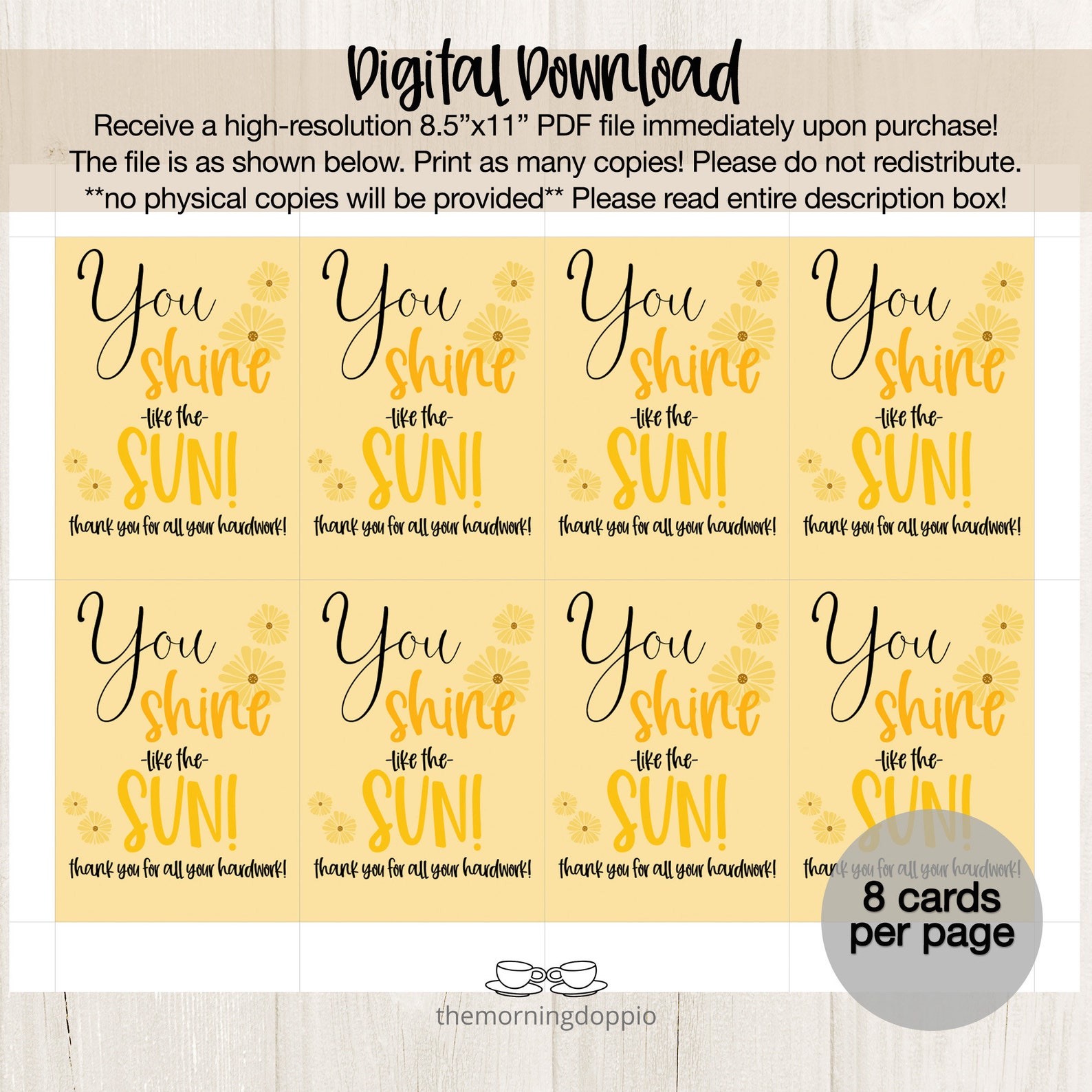 Printable You Shine Like the Sun Sunshine Appreciation Gift - Etsy