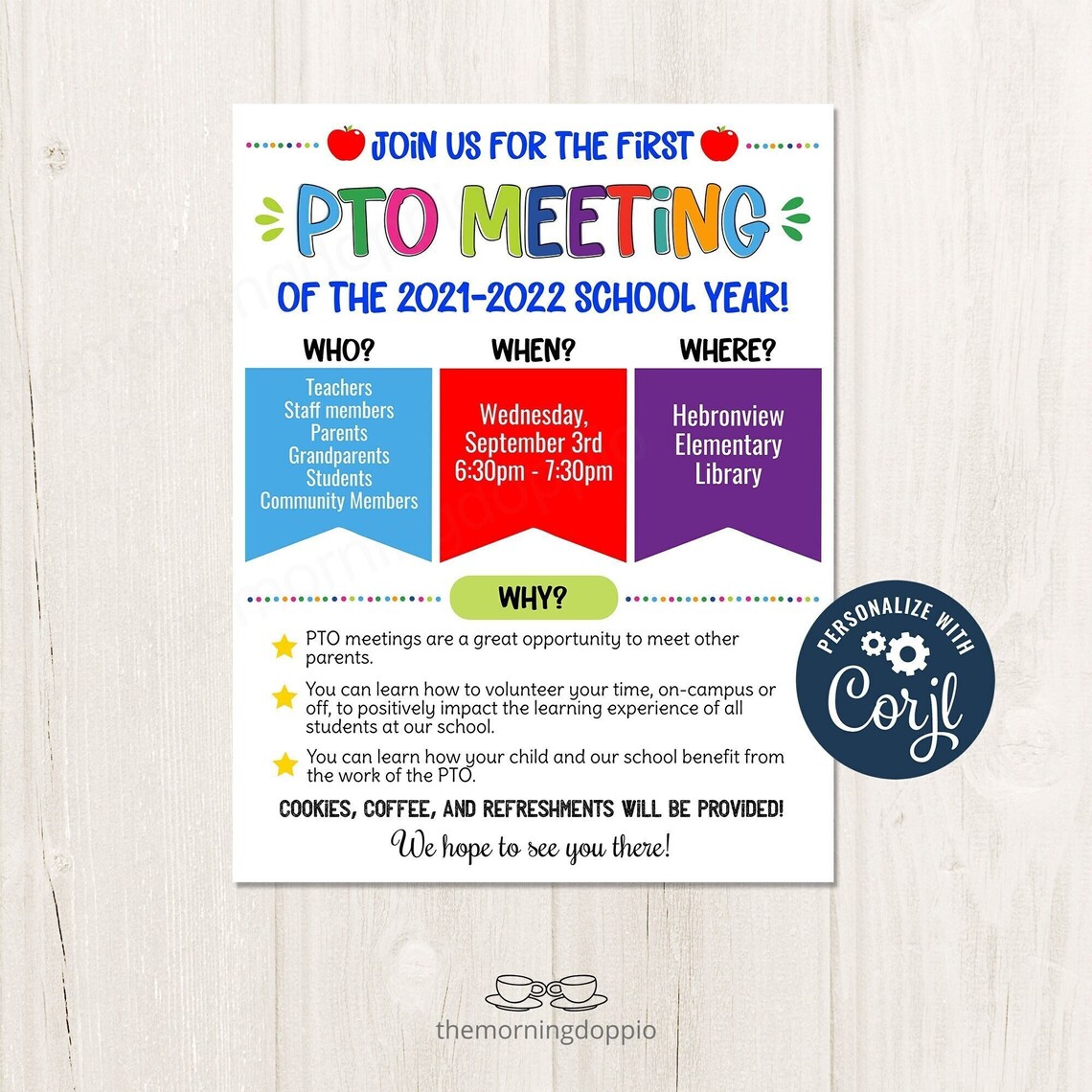 Printable editable PTO PTA Meeting Flyer Pto pta Parent Etsy