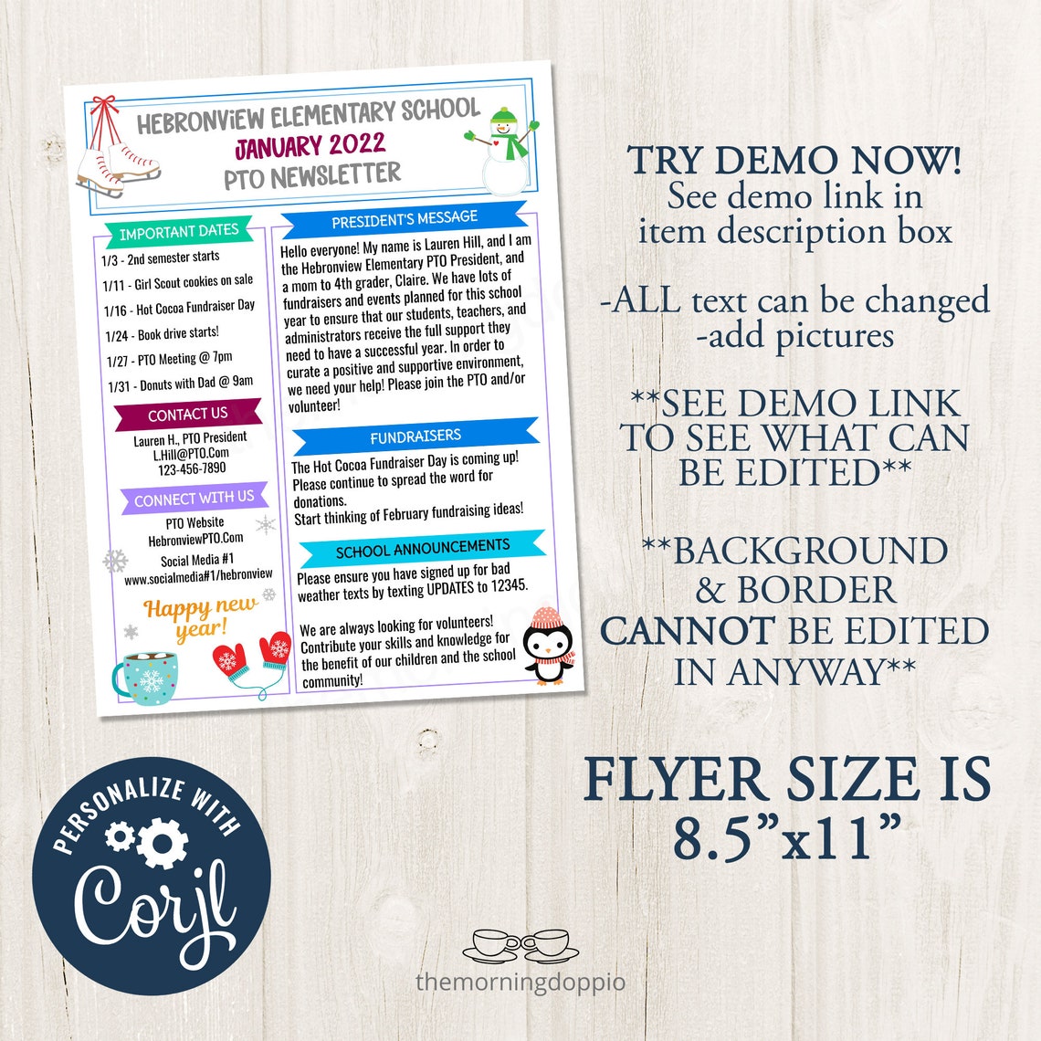 Editable January PTO PTA Newsletter Flyer Printable School | Etsy