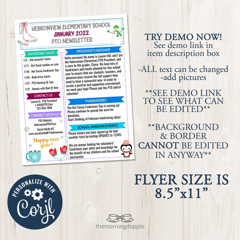 Editable January PTO PTA Newsletter Flyer Printable, School Year Parent ...