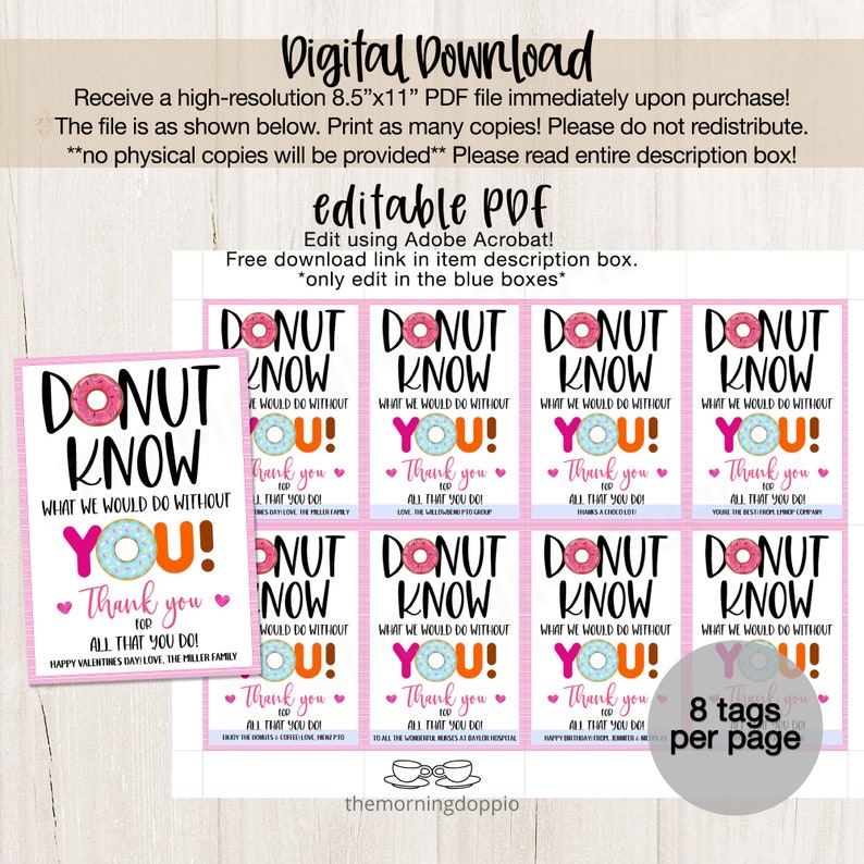 Printable/EDITABLE Donut know what we would do without you | Etsy