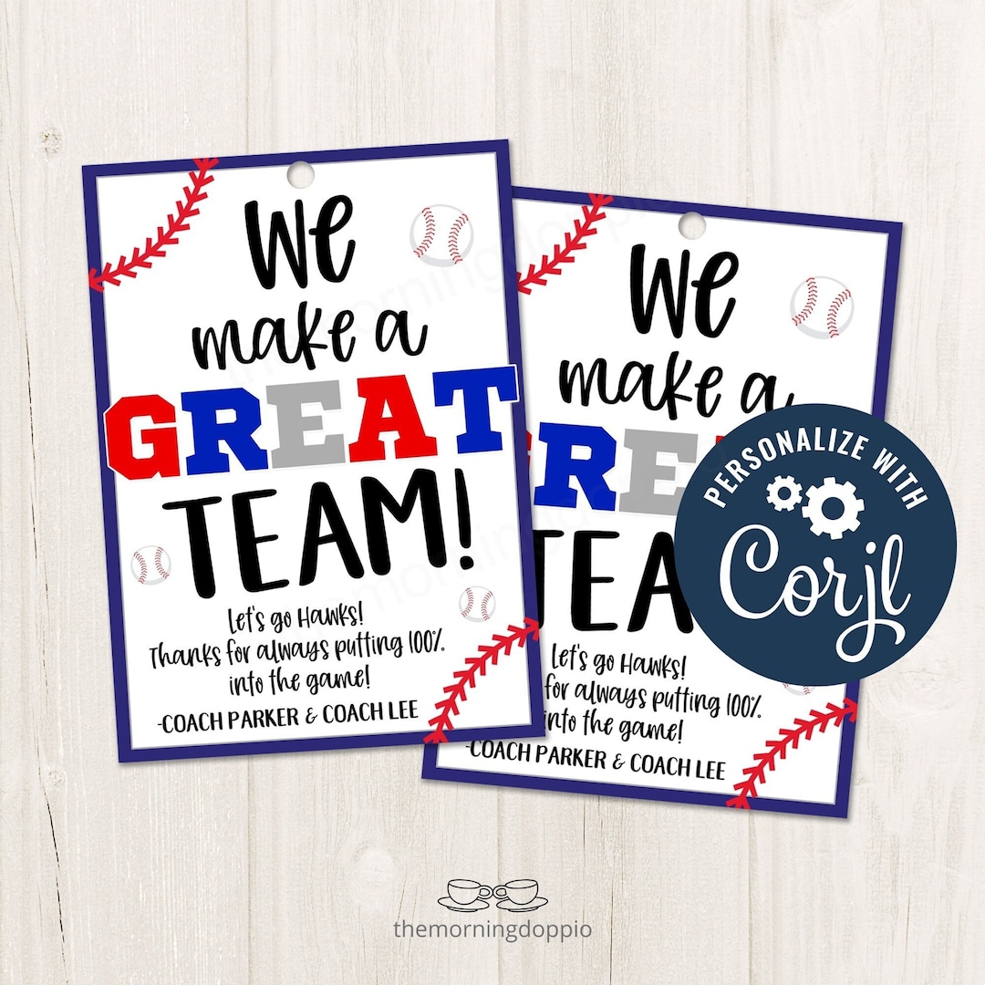 Printable/editable Baseball Team Gift Tag, Baseball Game Day Tag, We ...