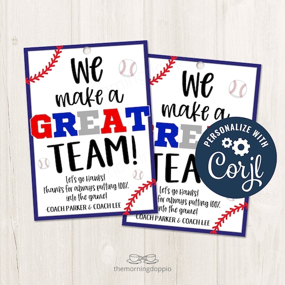 Printable/editable Baseball Team Gift Tag Baseball Game Day - Etsy