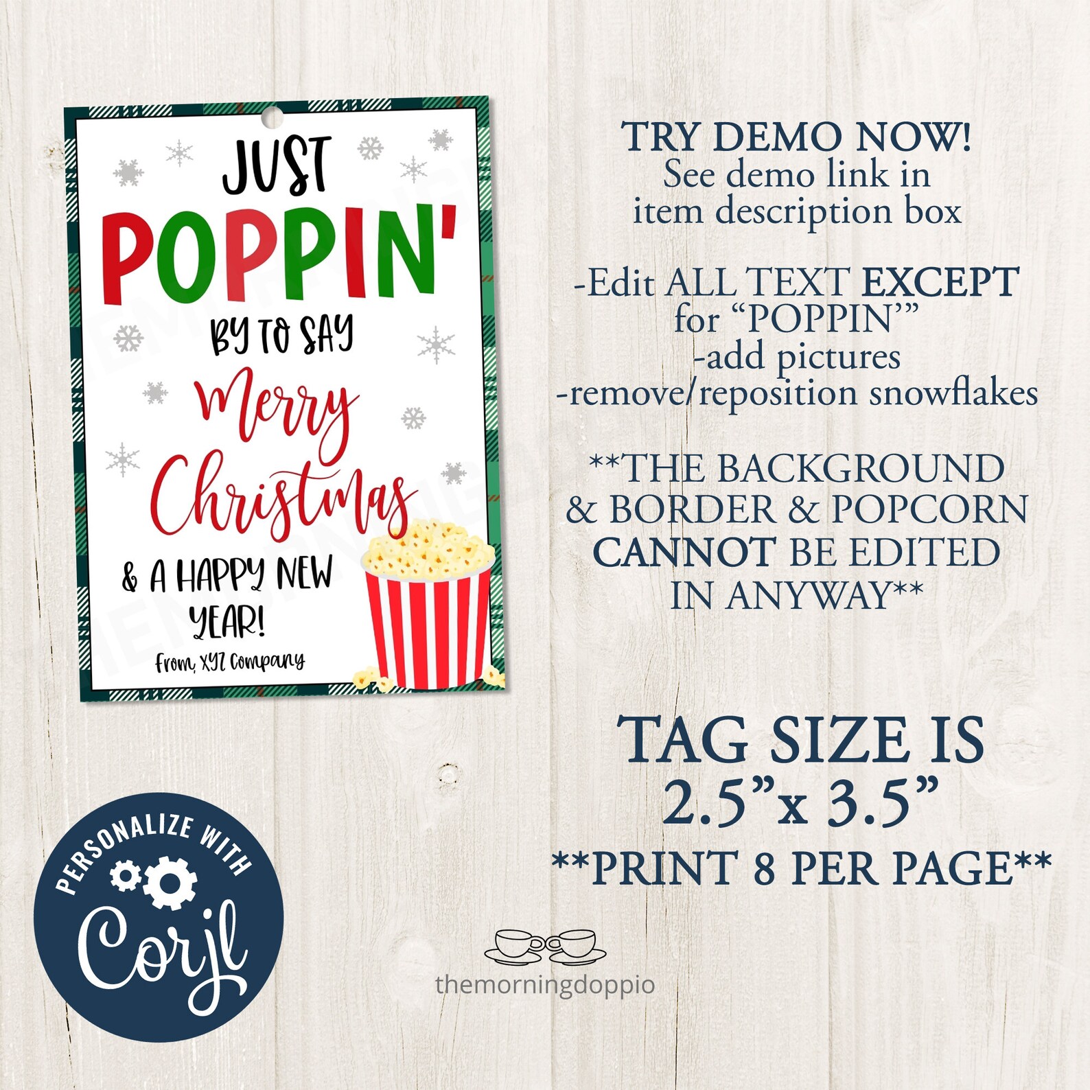 Printable/EDITABLE Poppin' by to wish you a Merry | Etsy