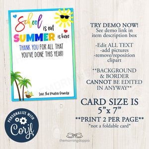 Printable/editable School is Out Summer is Here Gift Card Holder End of ...