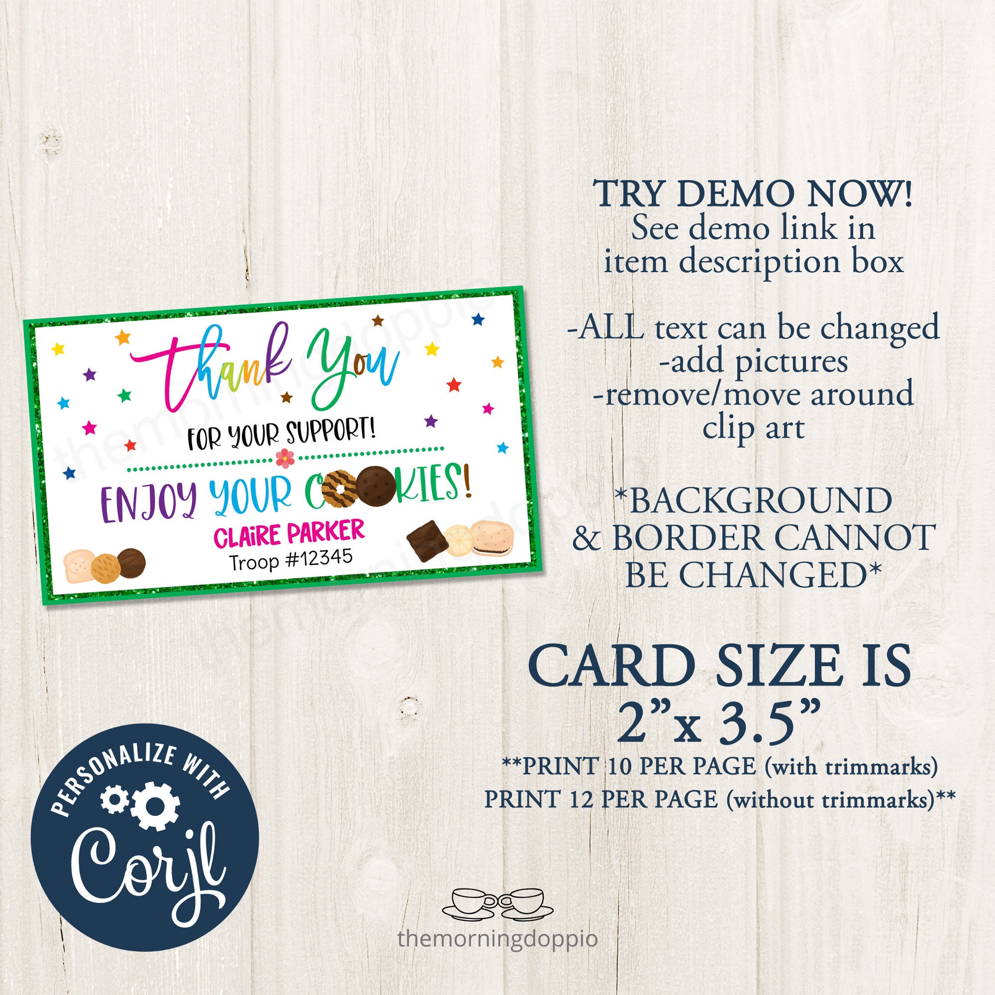 Printable/editable Scout Business Card Cookie Sales Thank You Card ...