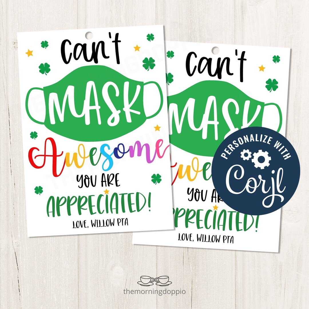 Printable/editable Can't MASK AWESOME Thank You Appreciation Gift Tag ...