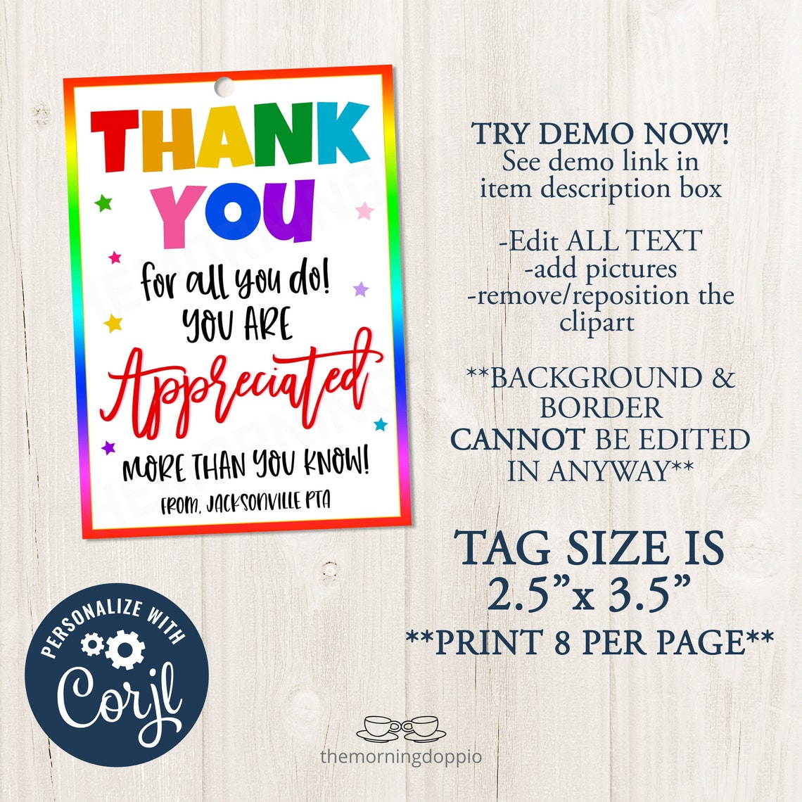 Printable/editable Thank You for All You Do Appreciation Gift Tag for ...