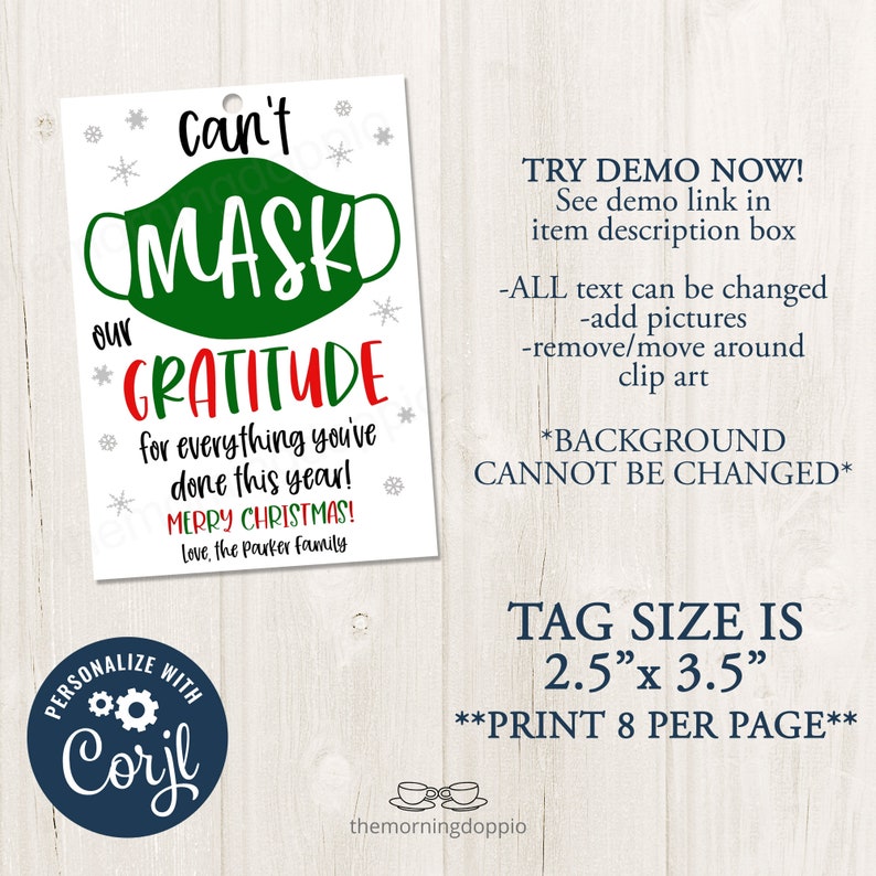 Printable/editable Can't Mask Gratitude for You Christmas | Etsy