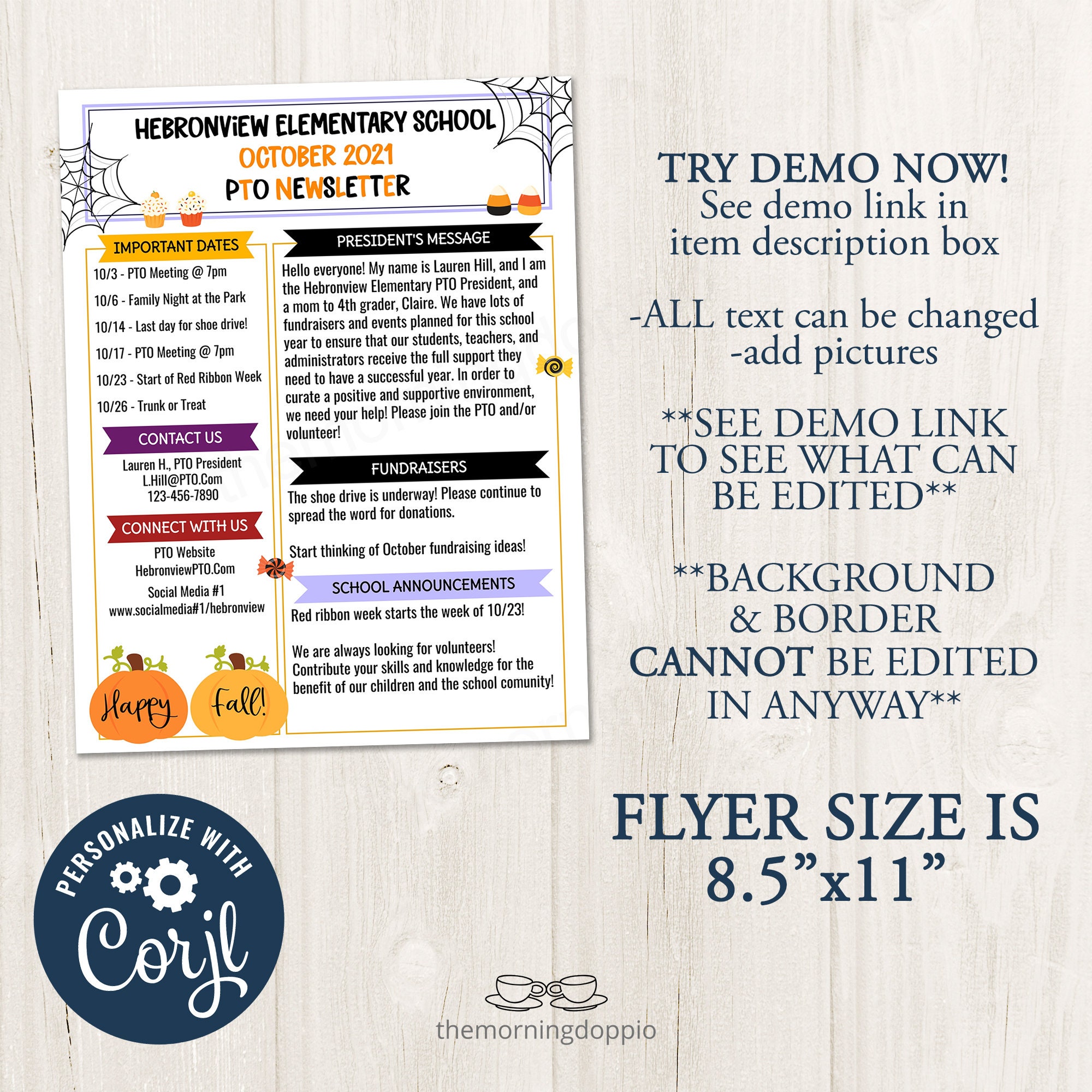 Editable October PTO PTA Newsletter Flyer Printable, School Year Parent ...