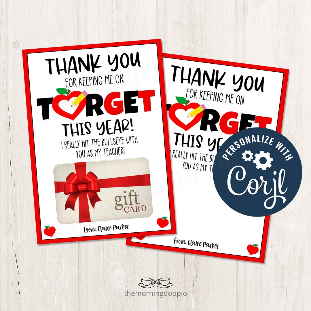 Printable/editable Thank You Keeping Me on Target This Year Gift Card ...