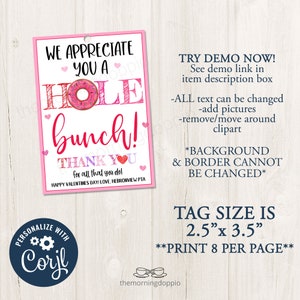 Printable/editable Thanks a HOLE Bunch Valentines Day Thank You Donut ...