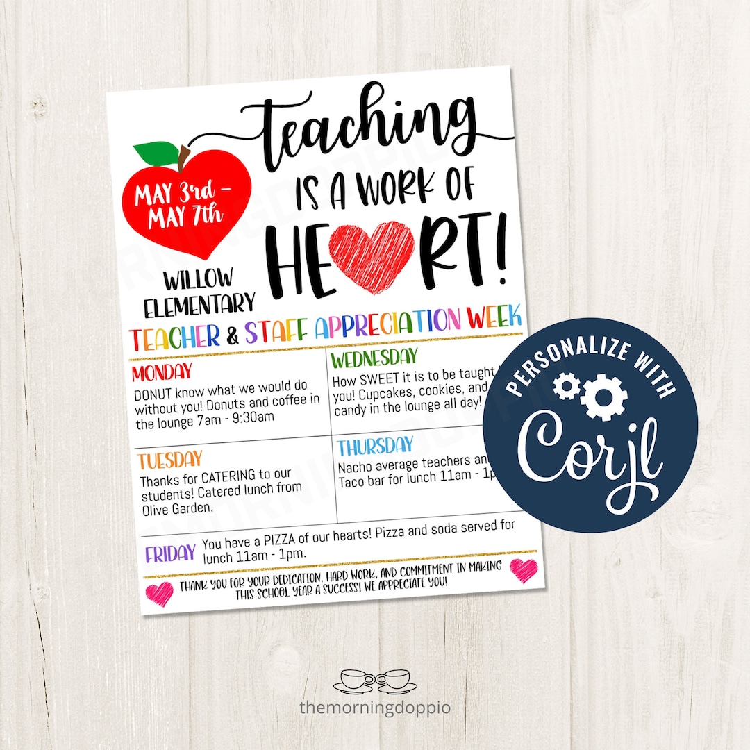 Printable/editable Teaching is a Work of Heart Teacher and Staff ...