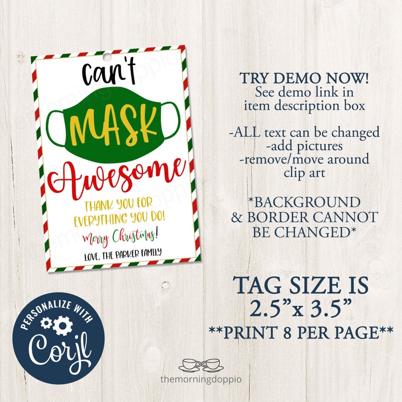 Printable/editable Can't Mask AWESOME Christmas Gift Tag | Etsy