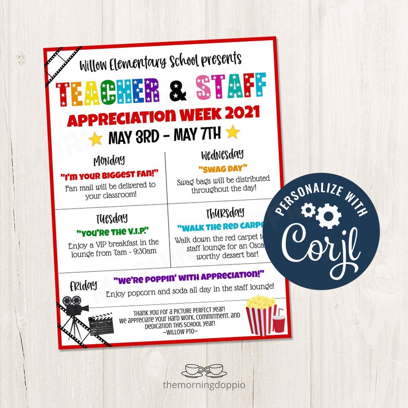 Printable/editable Movie Theme VIP Star Teacher and Staff Appreciation ...