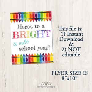 Printable Here's to a Bright and Safe School Year Sign, Back to School ...