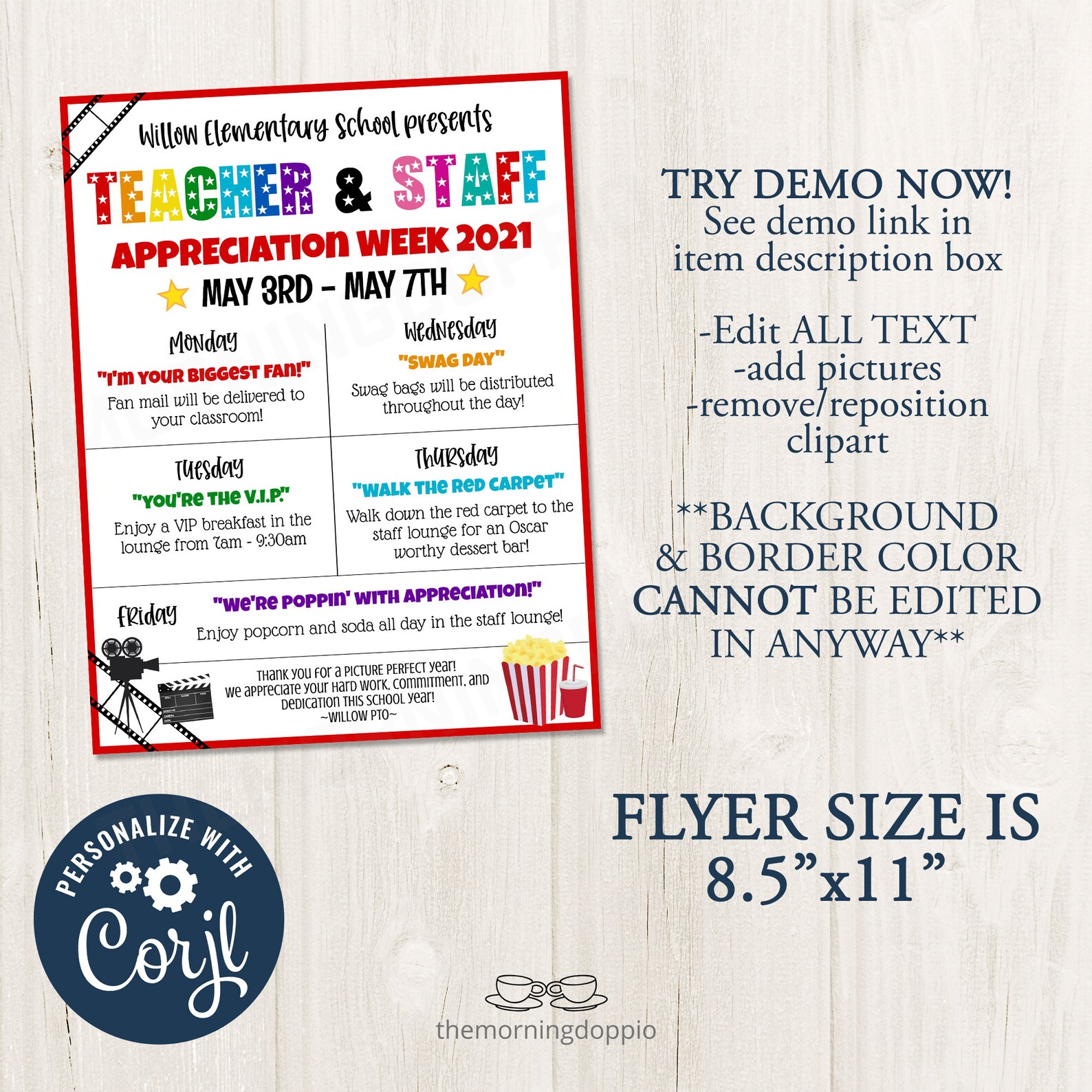 Printable/editable Movie Theme VIP Star Teacher and Staff Appreciation ...