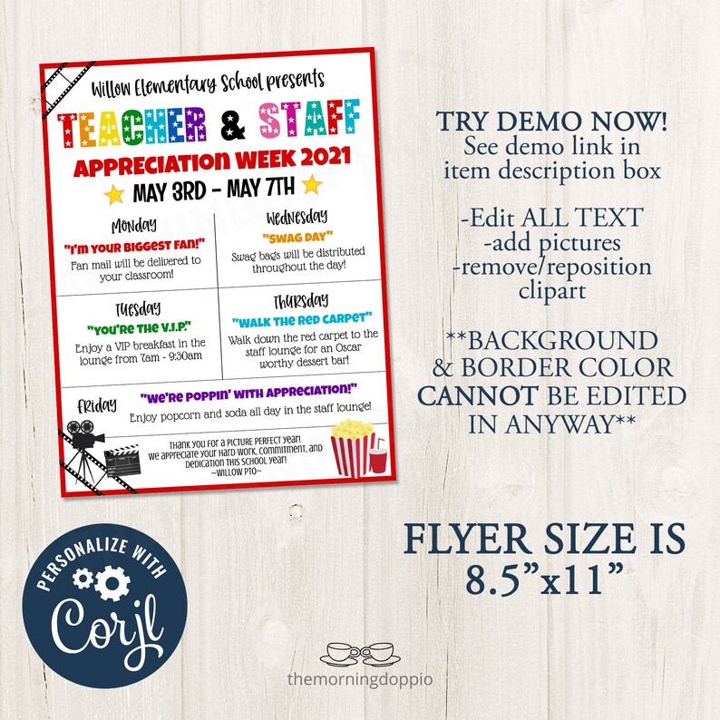 Printable/editable Movie Theme VIP Star Teacher and Staff Appreciation ...