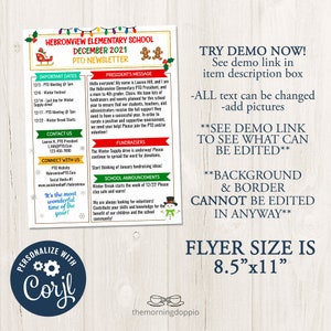 Editable December PTO PTA Newsletter Flyer Printable, School Year ...